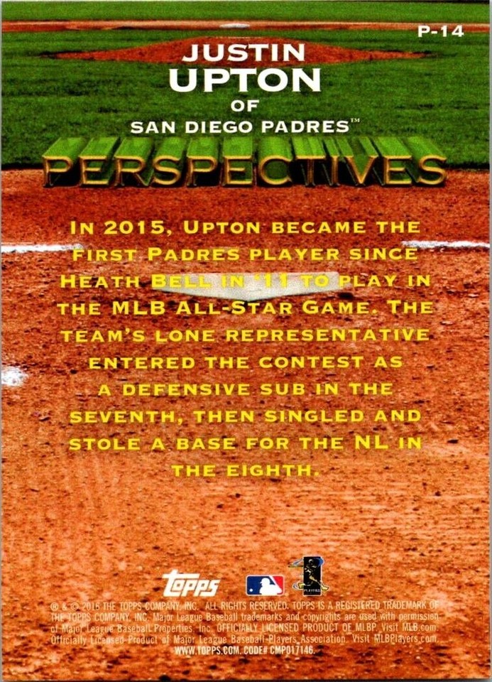 2016 Topps Perspectives Justin Upton #P-14 San Diego Padres Baseball ...