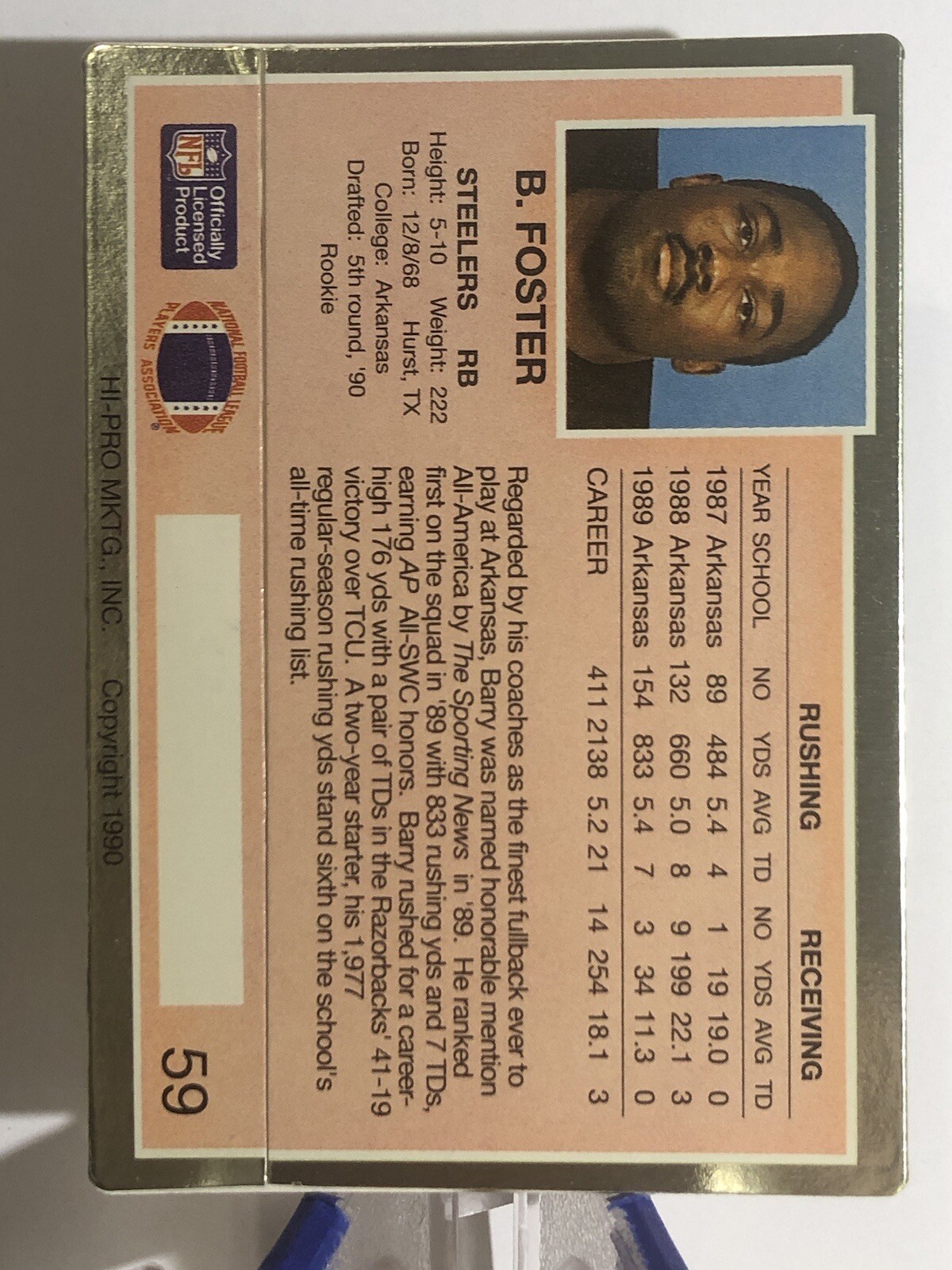 1990 Action Packed Football Barry Foster #59 Rookie RC Pittsburgh ...