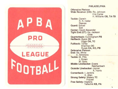 1989 APBA Football w/ XF (37 Card) Team Set - PHILADELPHIA EAGLES | eBay