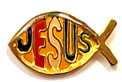 Jesus Fish Ichthys Gold Tone Multicolor Lettering Pin Christian ...