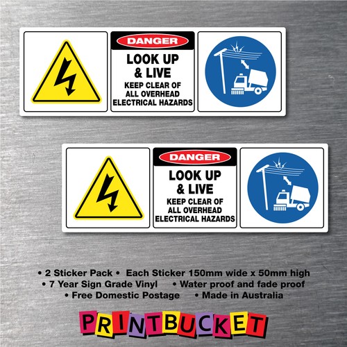 Look up & live Street Sweeper safety stickers 150mm water/fade proof ...