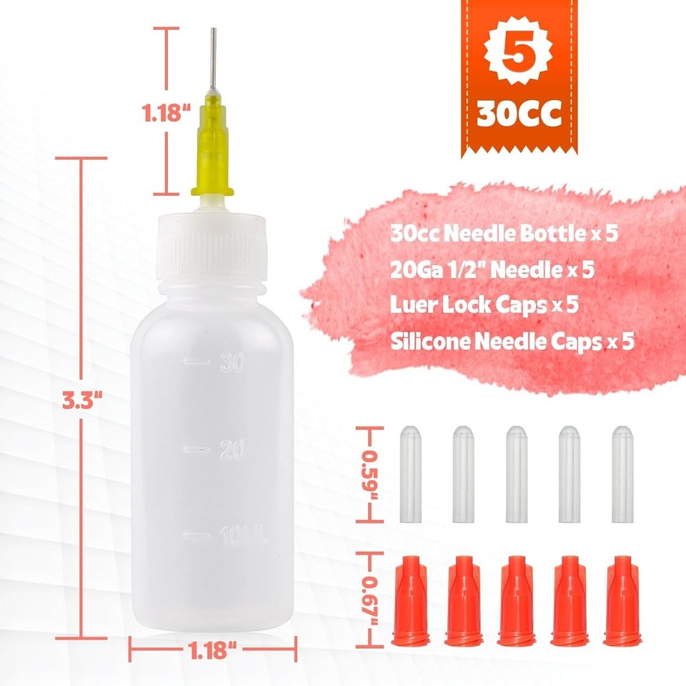 Precision Needle Tip Applicator Bottles, 30cc - 5 Pack for DIY Projects ...