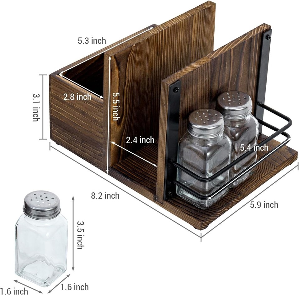 Tabletop Brown Wood Napkin Holder and Condiment Server Dining Caddy, 4 ...