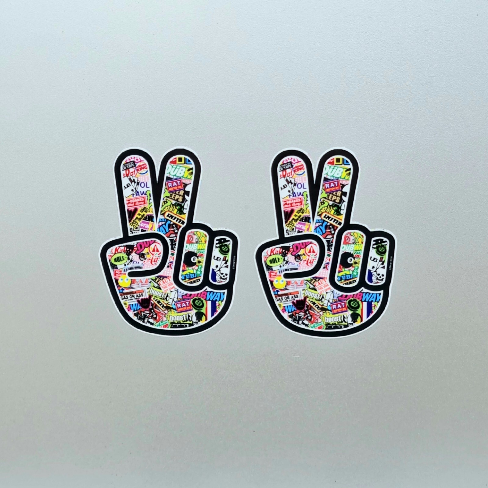 2x Multi-Coloured Stickerbomb Peace Hand Vinyl Sticker Decal For Car ...