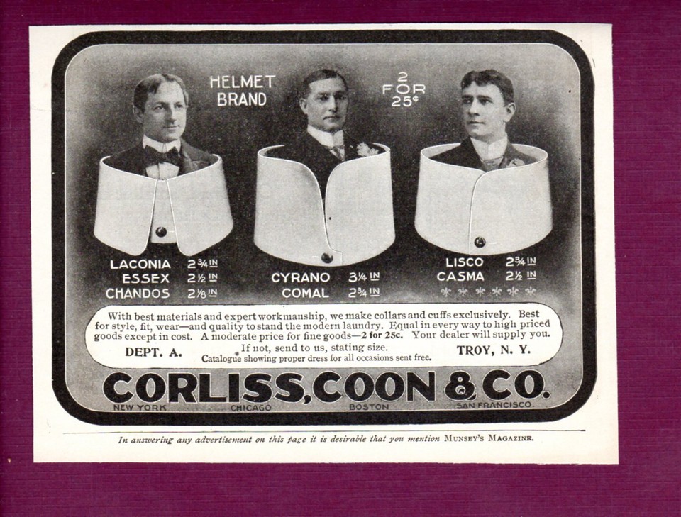 Vintage Ad Fashion Men Collars Corliss Coon & Company Troy New York 3 ...