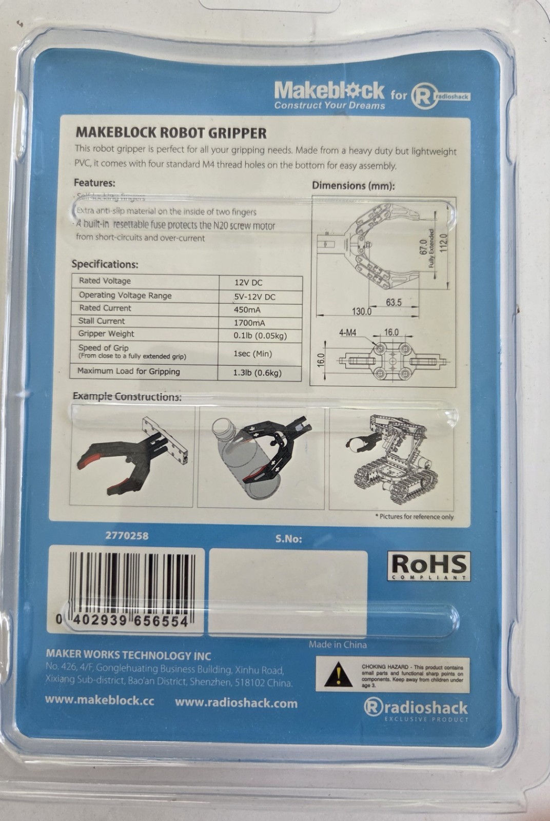 Makeblock Robot Gripper fingers actuator with Motor Arduino - unused | eBay
