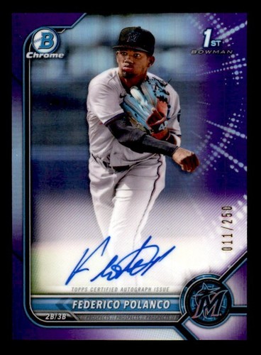 2022 Bowman Chrome Prospects Purple Federico Polanco Marlins Rookie Auto #/250 | eBay