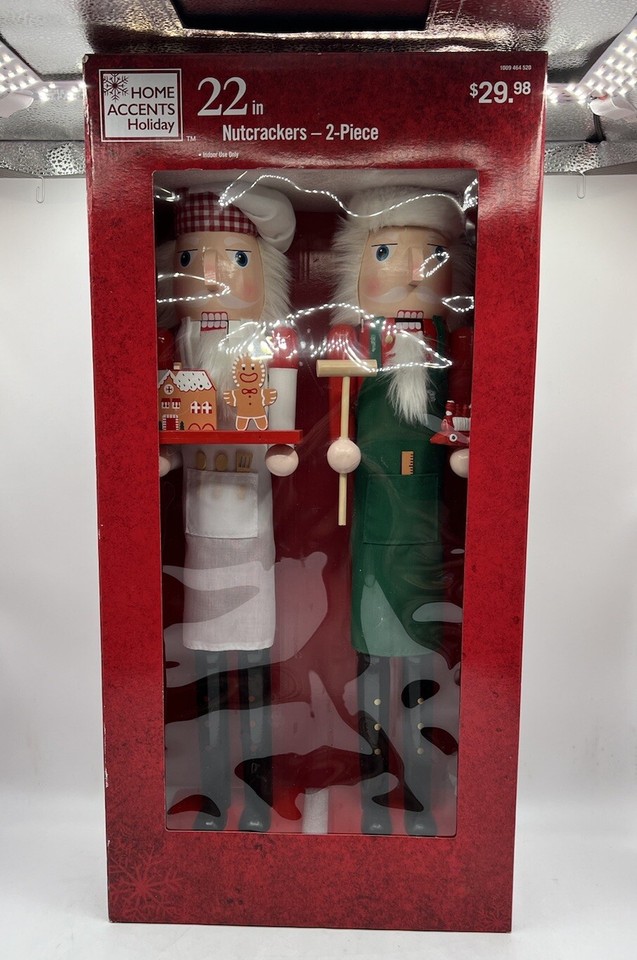 22 in. Nutcrackers Wooden (Set of 2) New In Box Chef Baker By Home Accents Holid | eBay