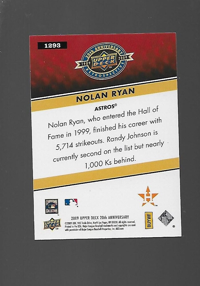 2009 Nolan Ryan, Upper Deck 20th Anniversary Retrospective | eBay
