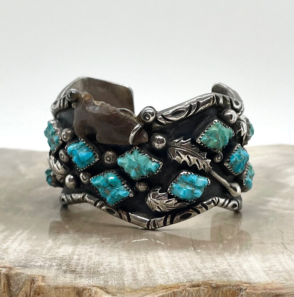 MASSIVE Antique Old Pawn Navajo Sterling Silver Turquoise Arrowhead ...