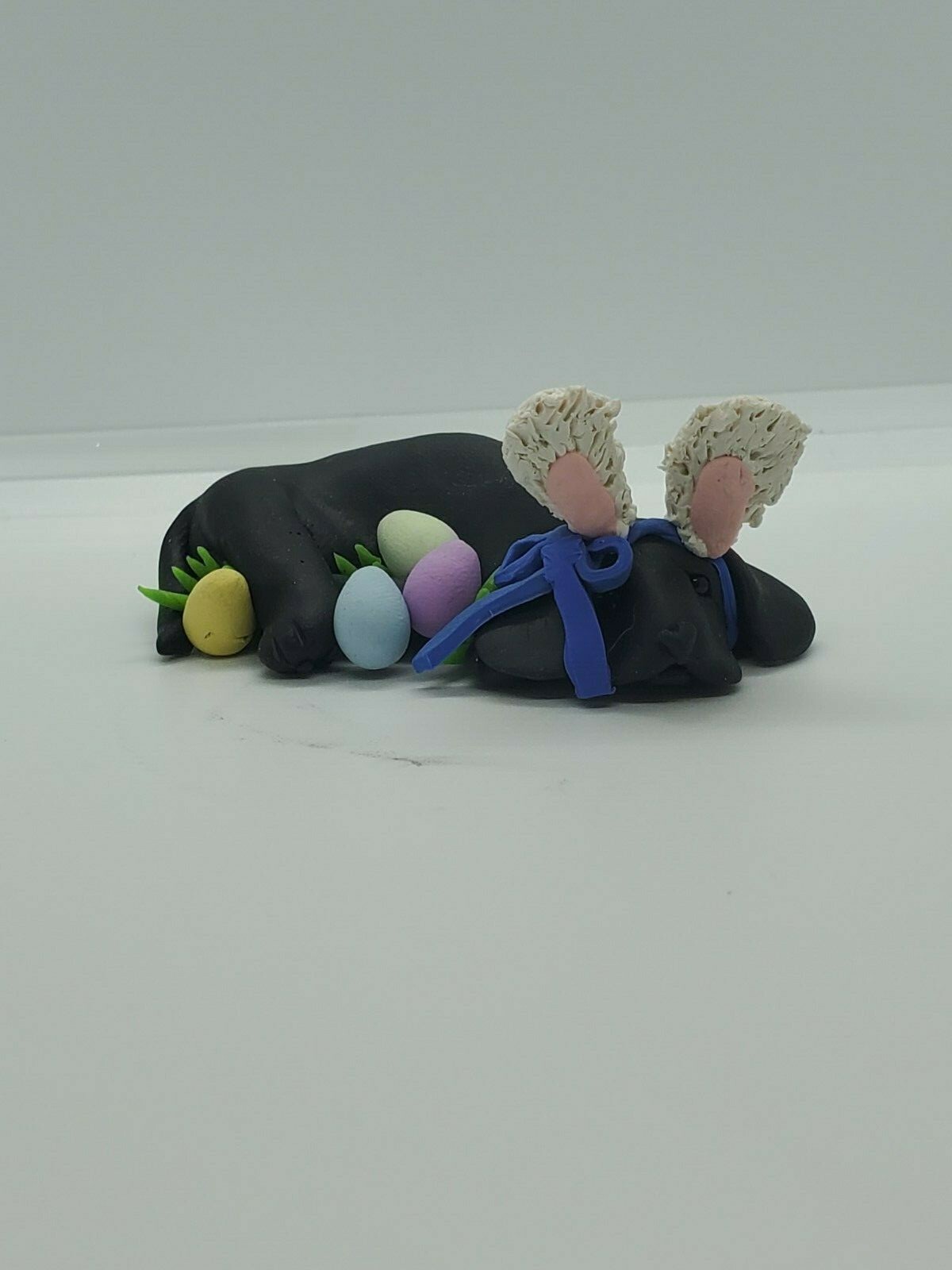 BLACK LAB EASTER BUNNY Miniature Figurine HAND MADE ooak LABRADOR ...