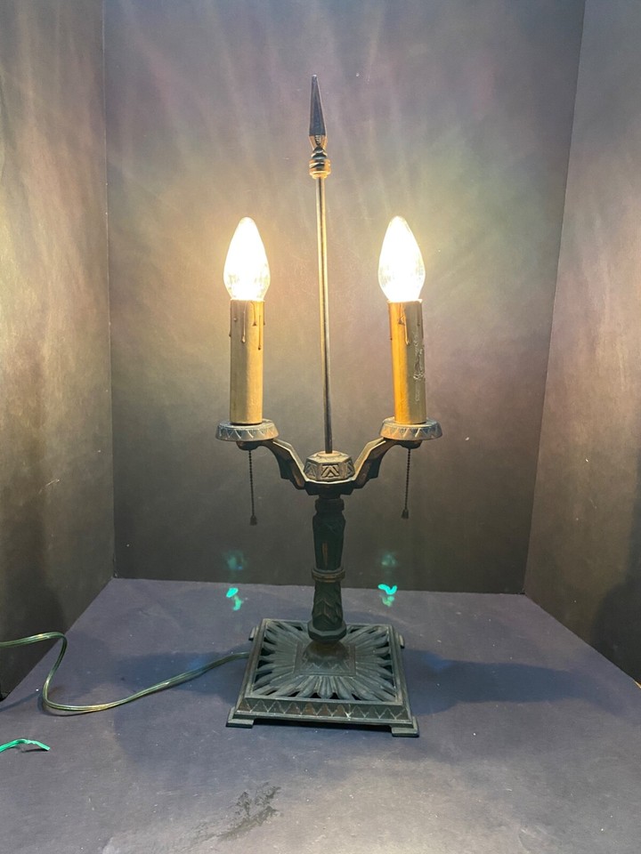 Art Deco Cast Iron LAMP Ornate Steampunk 2 Candle Arm Pull Chains ...