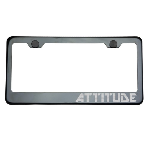 Titanium Gun Metal License Plate Frame ATTITUDE Laser Etched Metal ...