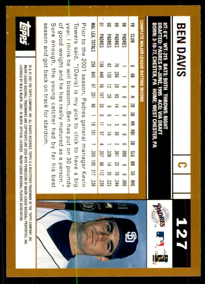 2002 Topps Baseball Card Ben Davis Baseball Cards #127 | eBay