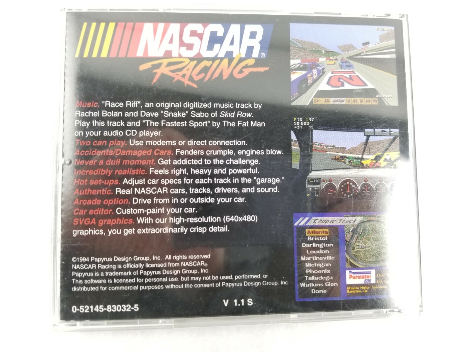 NASCAR Racing (Papyrus, 1994) - PC Windows CD-ROM With Manual and Box ...