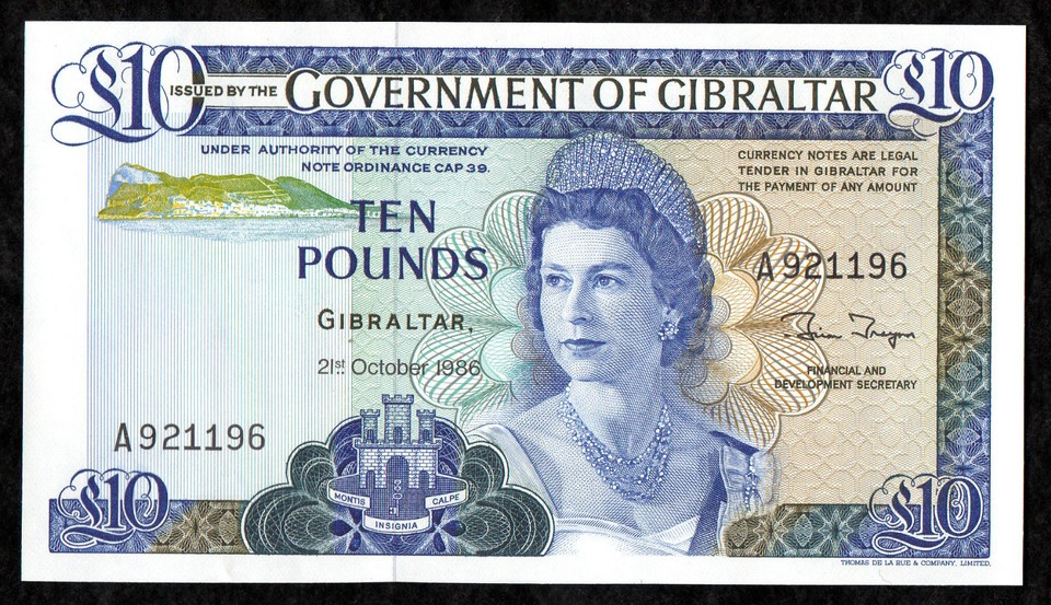 Gibraltar £10 Ten Pounds Banknote 1986 Unc 1 Note Consecutive Mint Run ...
