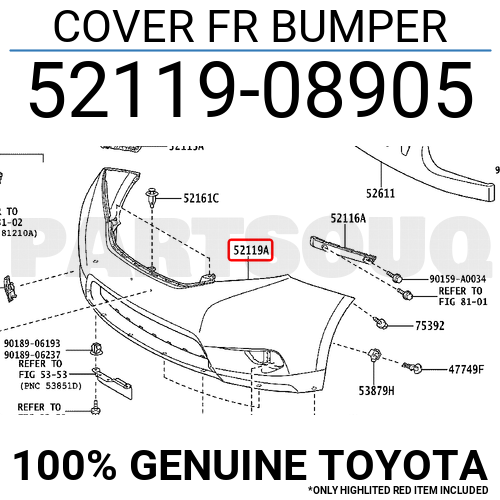 5211908905 Genuine Toyota COVER FR BUMPER 52119-08905 | eBay