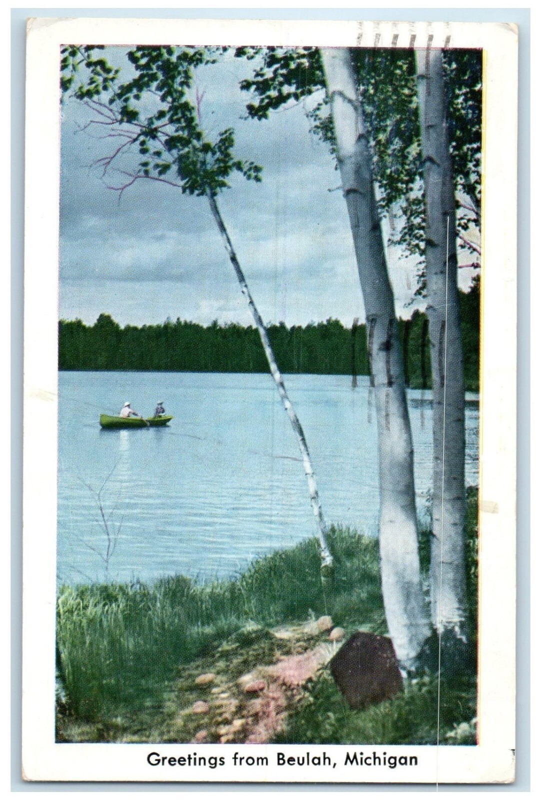 1952 Greetings From Fishing Boat Canoe Beulah Michigan Vintage Antique ...