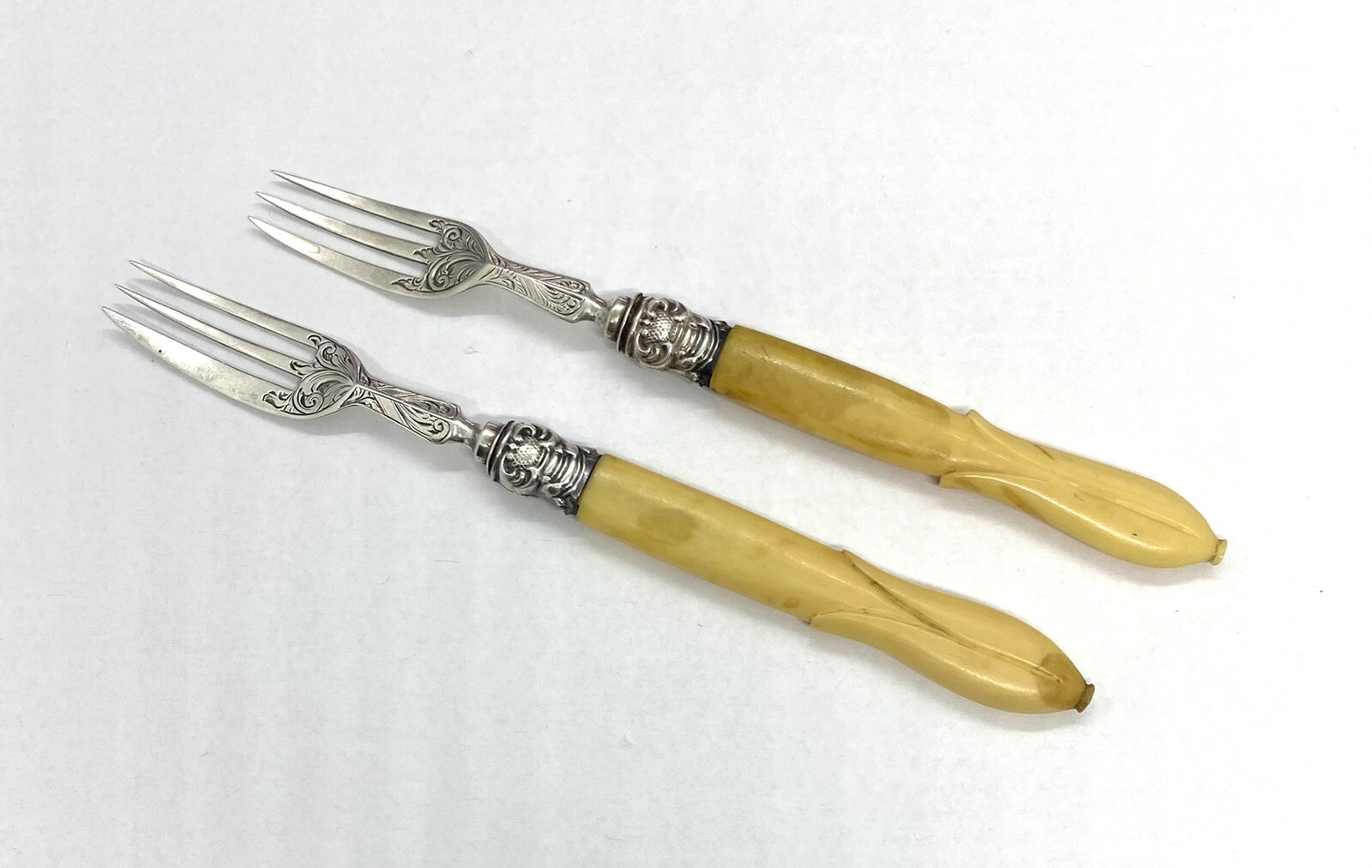 Antique Victorian Hallmarked Sterling Bone Handle Lemon Fork Set Of 2 6 ...
