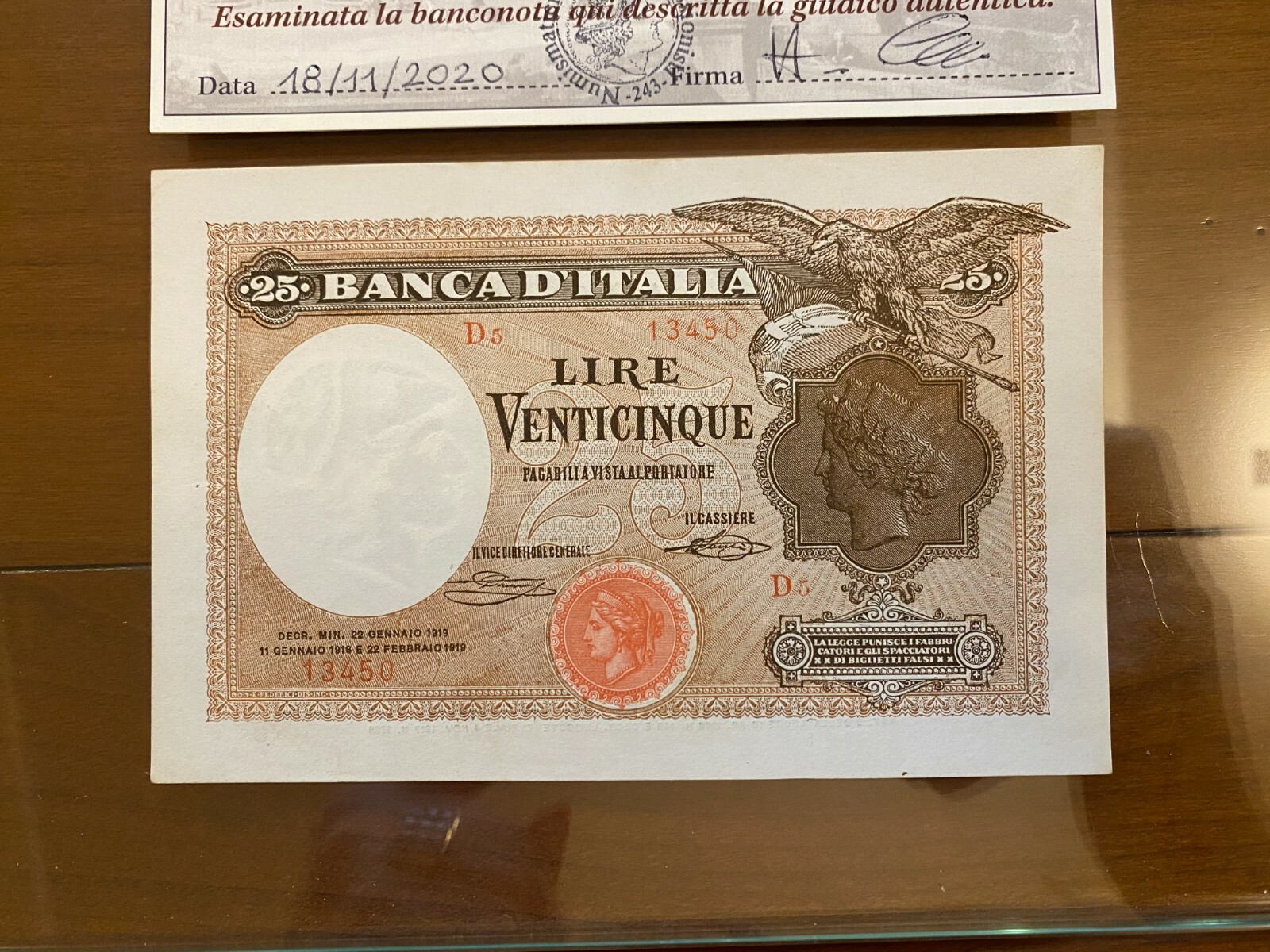 BIGLIETTO DI BANCA 25 LIRE AQUILA LATINA 22 1 1919 R3 RARISSIMA ...