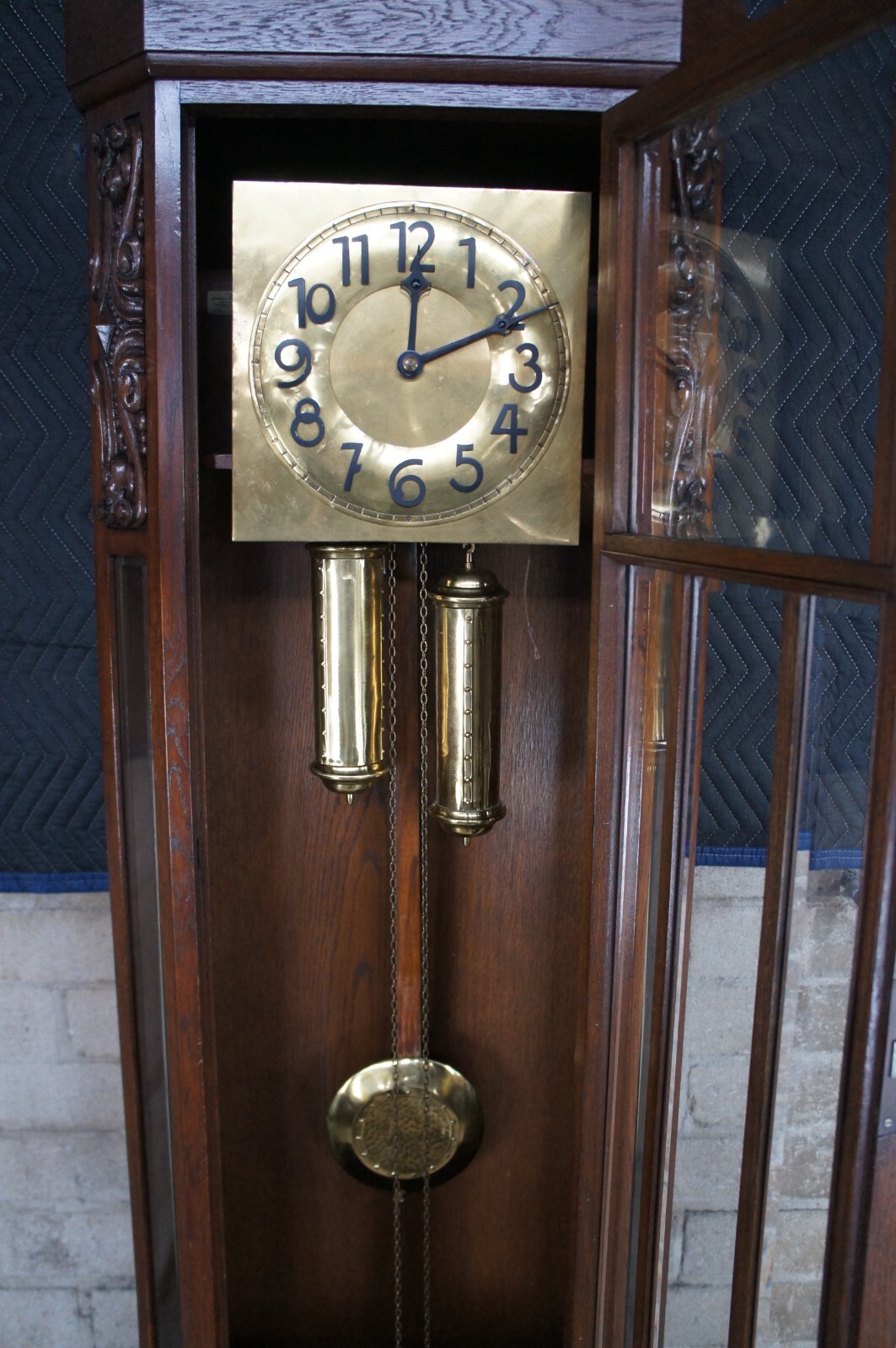 Antique Victorian German Oak Brass 2 Weight Longcase Grandfather Clock ...