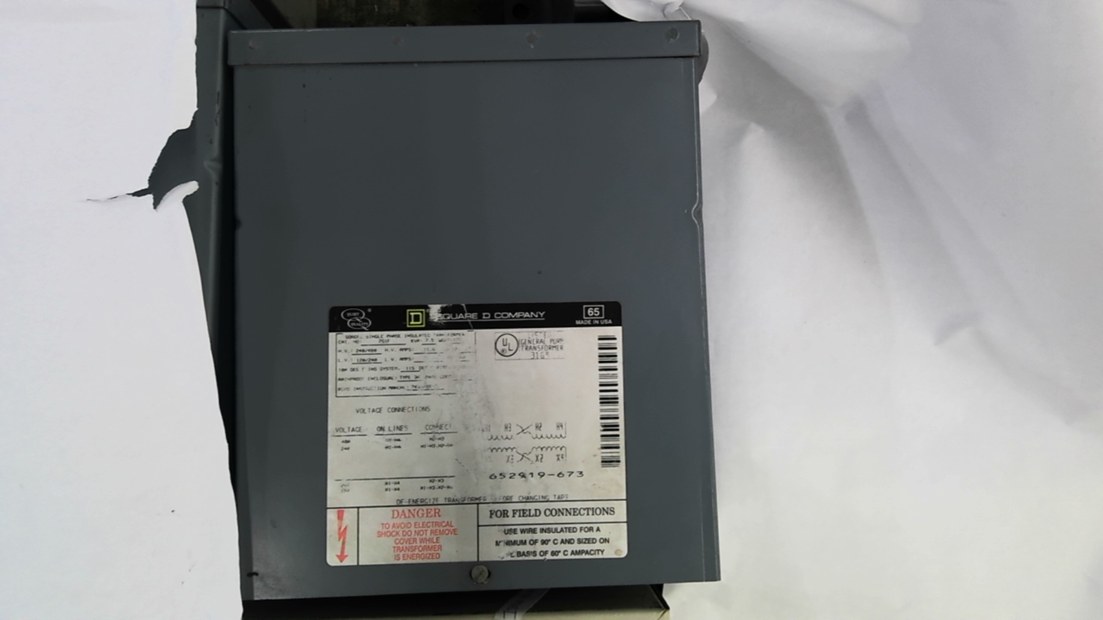 Square D 7S1F Transformer 7.5Kva 240/480 Pri 120/240 Sec Volts Single ...