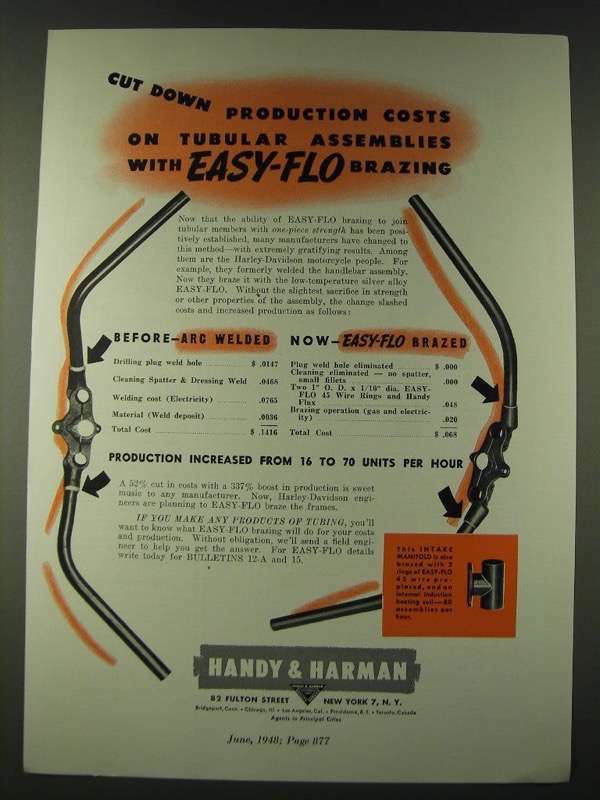 1948 Handy & Harman Easy-Flo Brazing Ad - Cut down production costs | eBay
