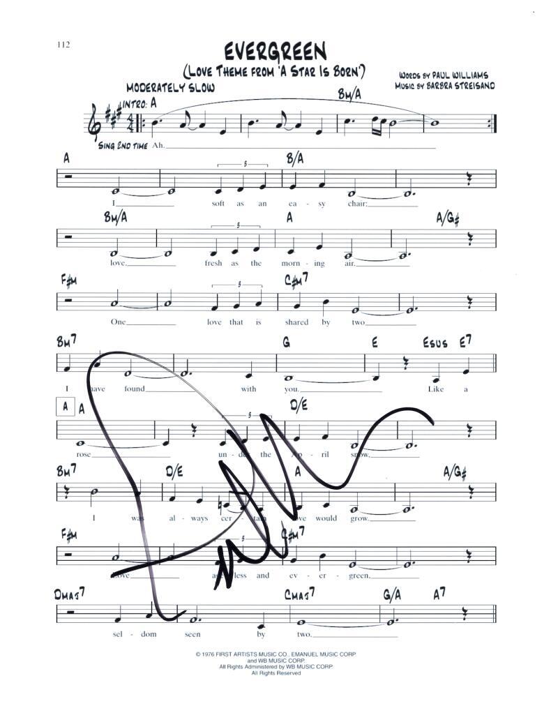 Paul Williams Signed Autograph Evergreen Sheet Music w/ Barbra ...