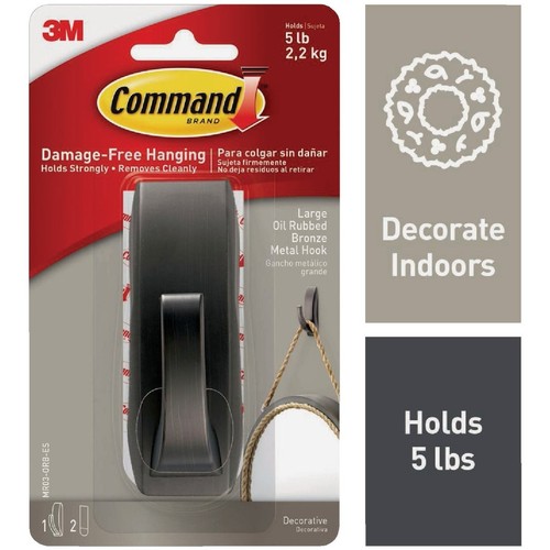 Command Large Modern Reflections Metal Hook, Oil Rubbed Bronze, 1 Hook ...