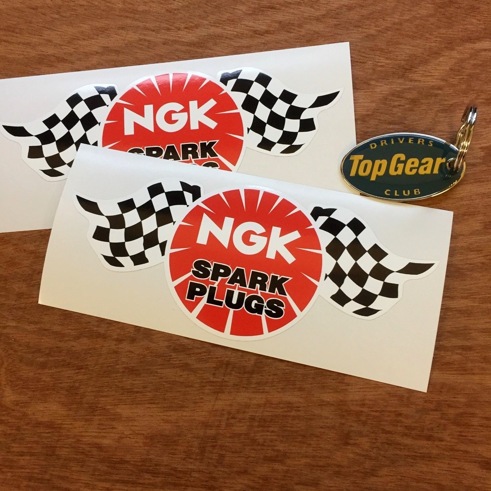 NGK SPARK PLUG Chequered Flag Classic Car Bike Stickers Decals 6" 150mm ...