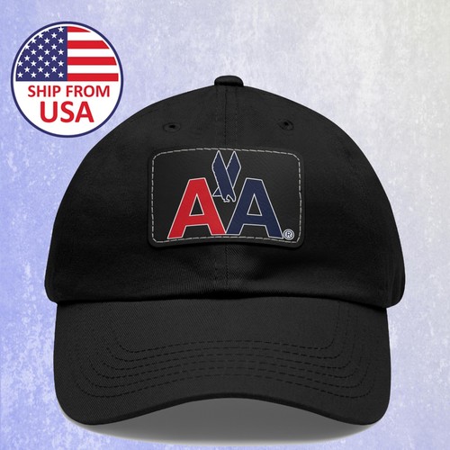 American Airlines Black Printed Adjustable Dad Hat with Leather Patch ...
