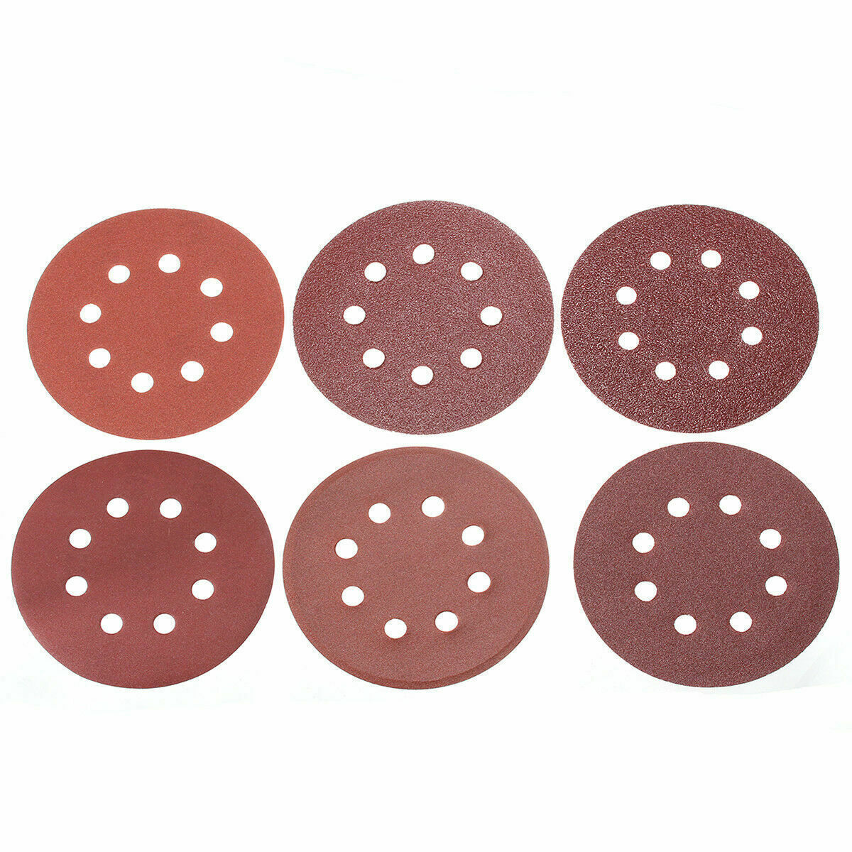 50PCS 5" 8 Hole 80/120/180/240/320 Grit Sanding Disc Sandpaper Hook and ...