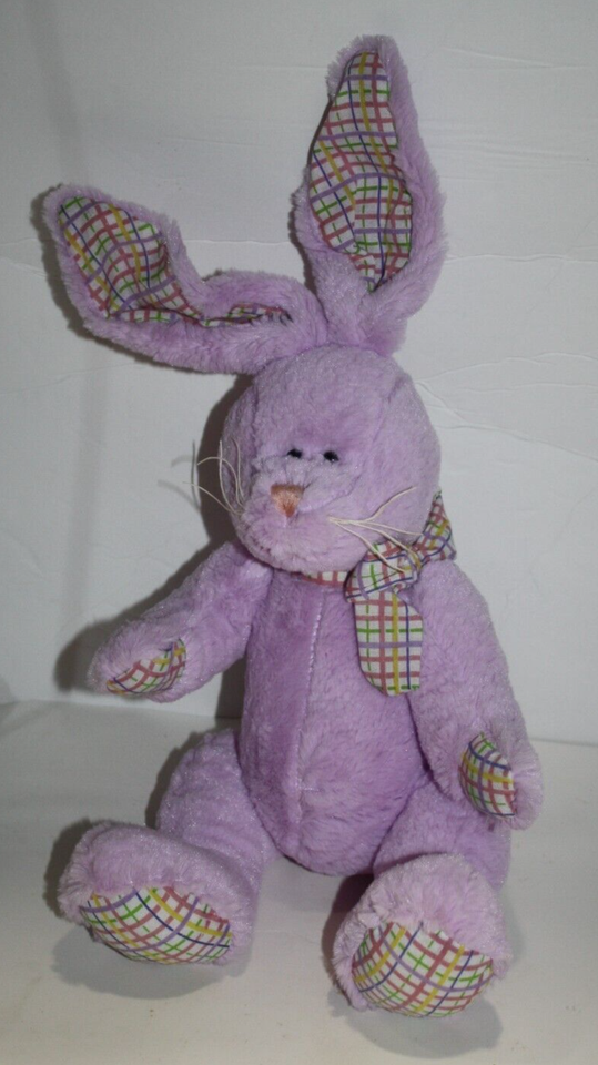 Ganz Pitter Patterns Easter Bunny Rabbit HE9432 Purple Plush Plaid Ears ...