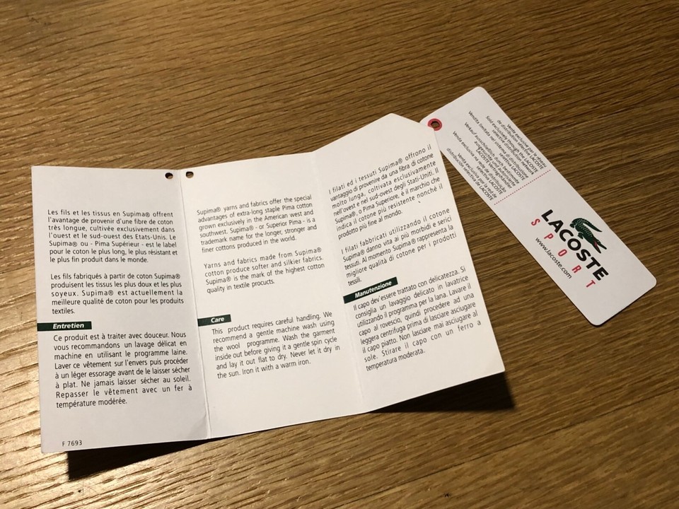 LACOSTE Sport - Tag Label - Item For Collectors | eBay