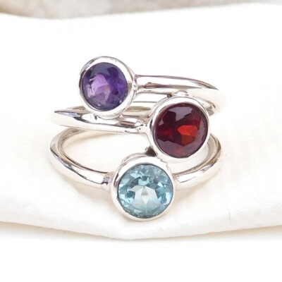 Natural Multi gemstone Ring 925 Sterling Silver Multi stone Jewelry Rings-R261 | eBay