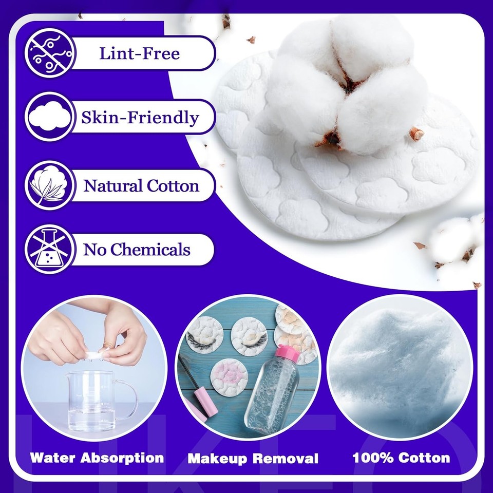 Premium Cotton Pads for Face, 300 Count Round Makeup Remover Pads, 100% ...