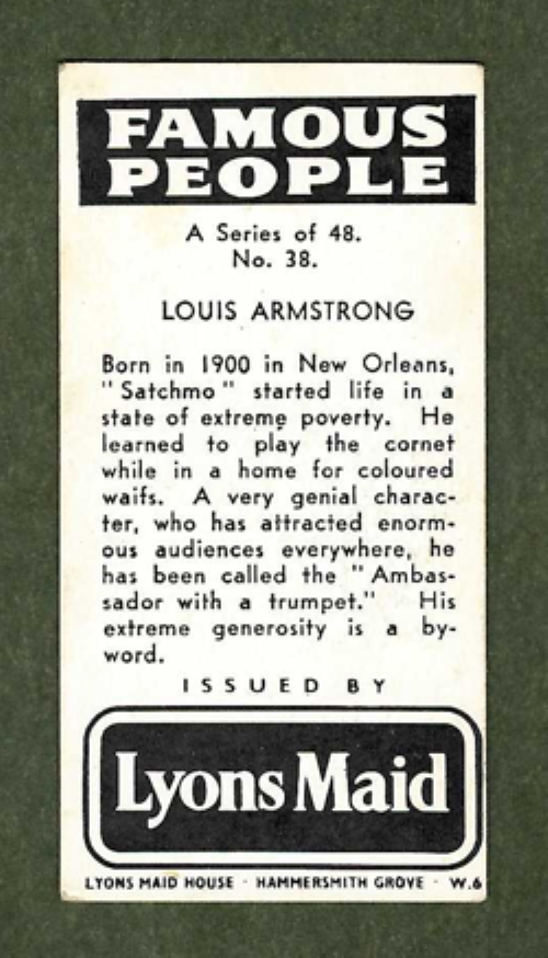 1966 Lyons Maid FAMOUS PEOPLE #38 LOUIS ARMSTRONG | eBay