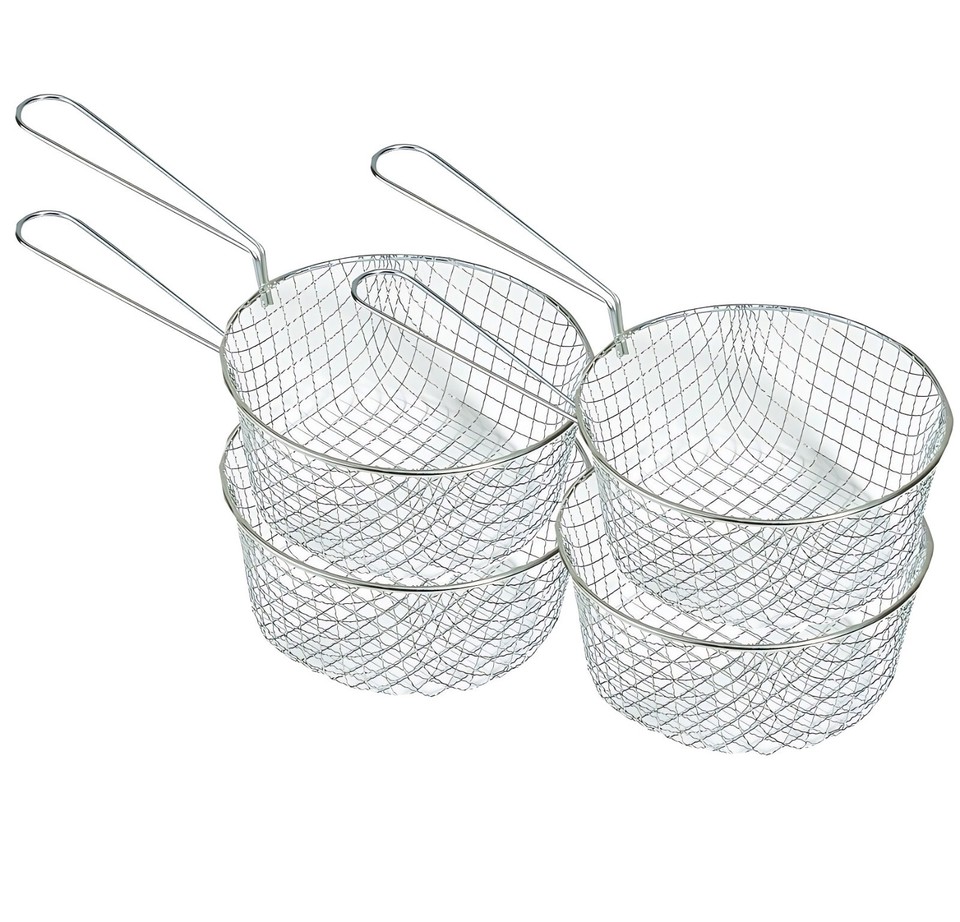 Wire Mesh Frying Chip Pan Basket Round Metal Fryer Strainer Bucket ...