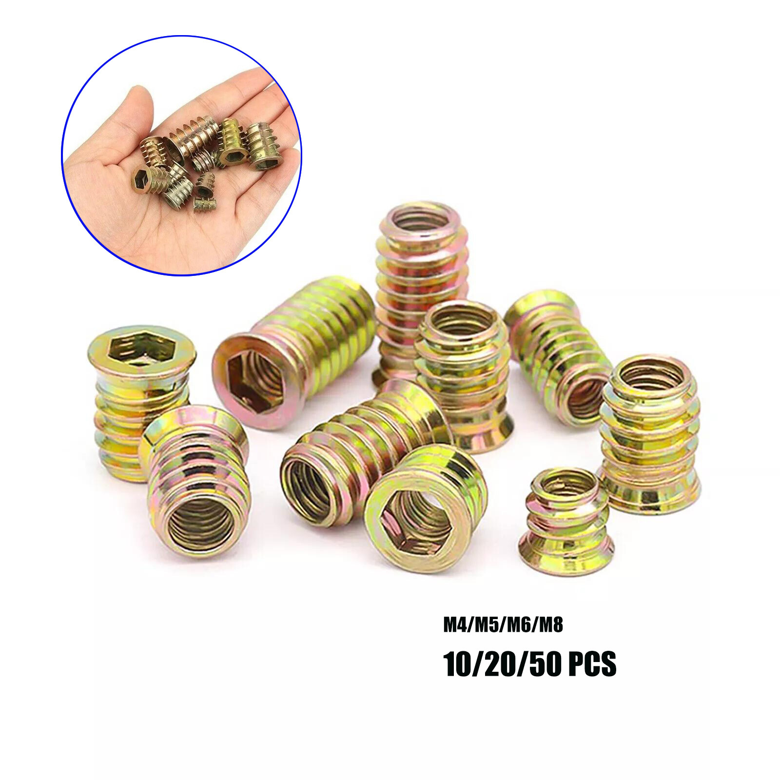 10/20/50PCS M4 M5 M6 M8 M10 Threaded Hex Drive Insert Fixing Type D ...