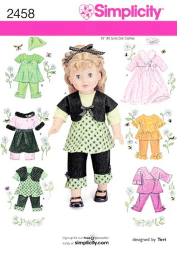 Simplicity 2458 18" Doll Clothes Sewing Craft Pattern Uncut Dress Shrug ...
