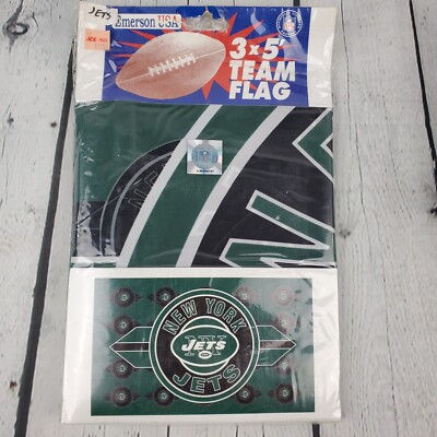 NEW YORK JETS NFL 3' X 5' NYLON YARD FLAG BY EMERSON USA NEW OLD STOCK ...
