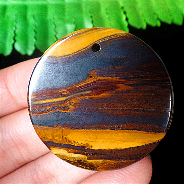 41x5mm Natural Brown Tiger Iron Gem Round Pendant Bead DY3504 | eBay