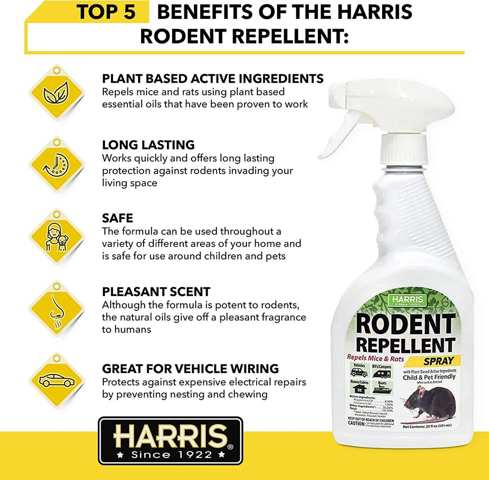 Harris Rodent Repellent - Peppermint Oil Mice Spray for House and Car ...