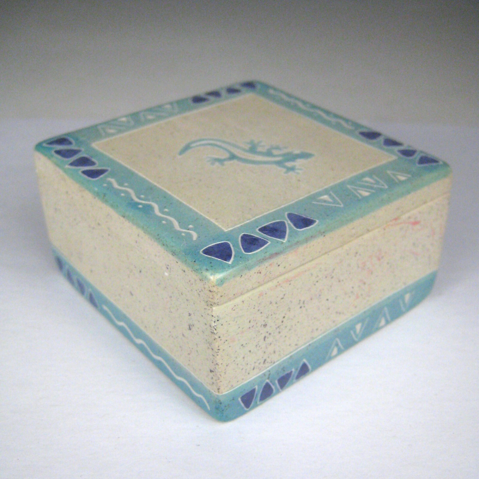 Carved Stone Jewelry Box Square Gecko Lizard Decor Trinket 2.7 Inch ...