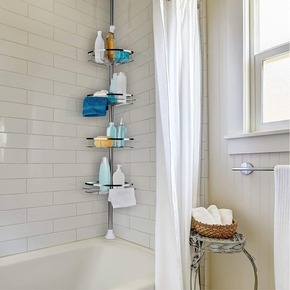 4 Tier Telescopic Bathroom Wall Corner Shelf Rack Shower Caddy Storage ...
