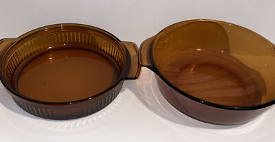 Anchor Hocking Amber Glass Fire King Set Of 2 Bakeware Dishes 1qt 1429 ...