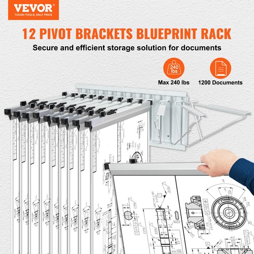 VEVOR Wall Mount Blueprint Storage Rack Blueprint Holder with 12 Pivot ...