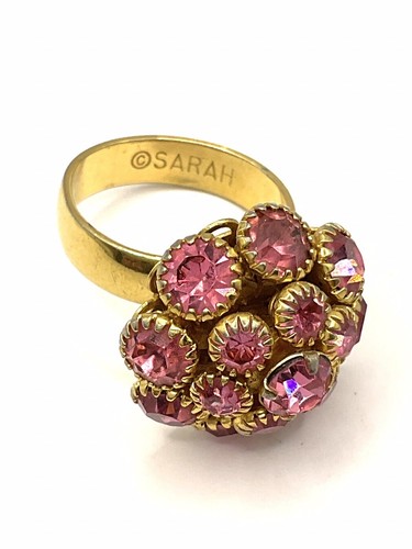 Sarah Coventry Domed Pink Rhinestone Ring Gold Tone Adjustable | eBay
