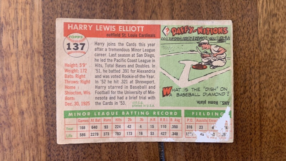 1955 Topps #137 Harry Elliott RC St Louis Cardinals | eBay