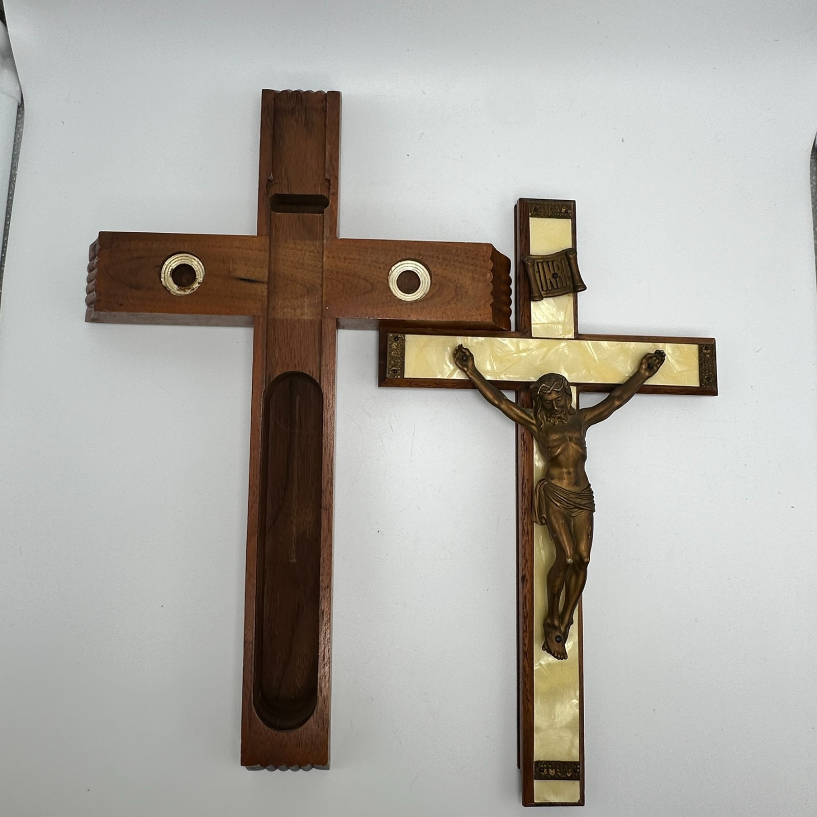 Vintage Catholic Crucifix Cross Sick Call Last Rights Mother Of Pearl ...